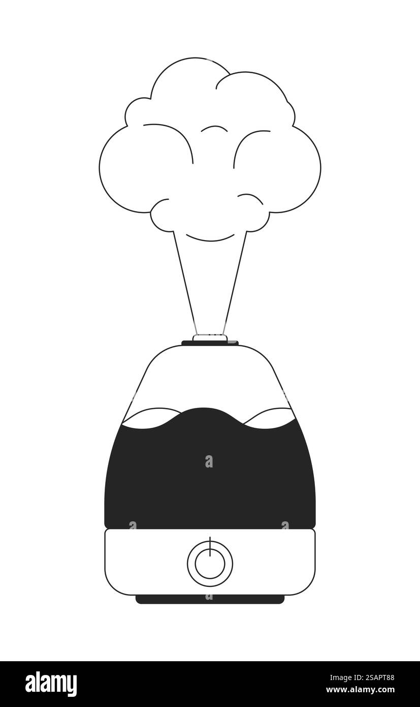 Humidifier releasing steam black and white 2D line object Stock Vector ...