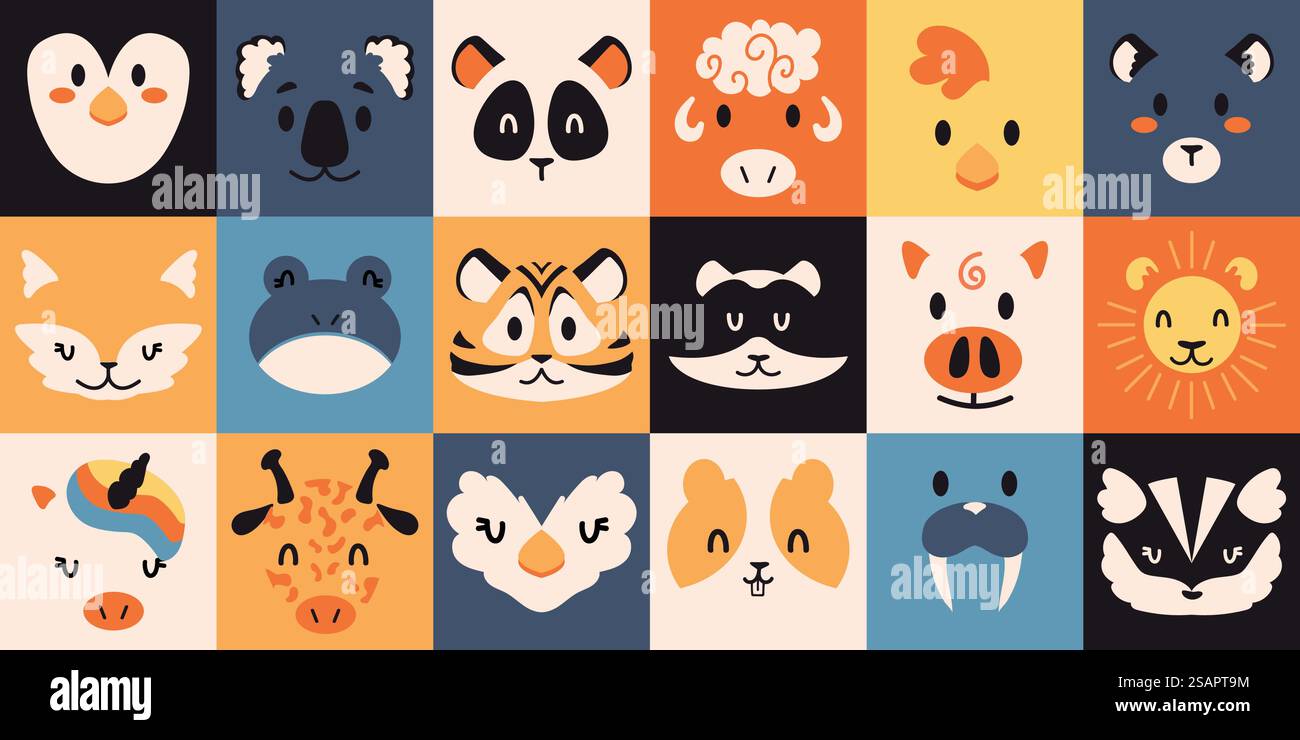 Animal portraits. Cute wild and domestic creature avatars. Minimalistic ...