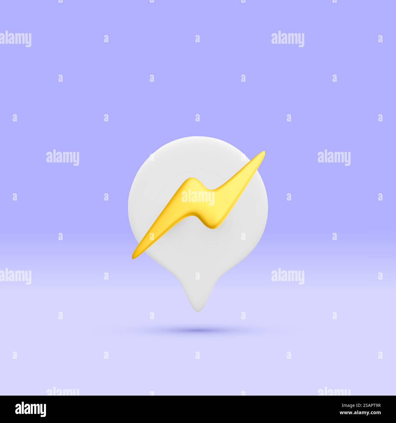 3d realistic speech bubble with thunder bolt isolated on light background. Flash lightning for ...