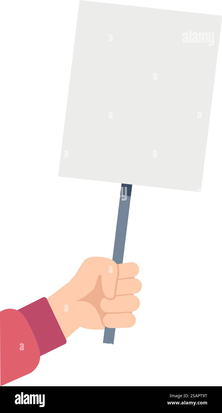 Activist hand with white paper banner blank template isolated on white ...