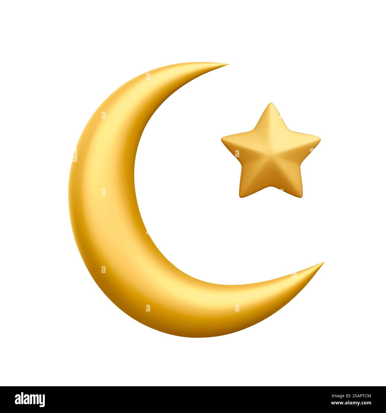 3d realistic golden crescent moon with star. Decorative vector elements ...