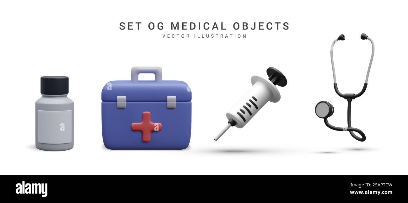 Set of 3d realistic medical objects isolated on white background ...