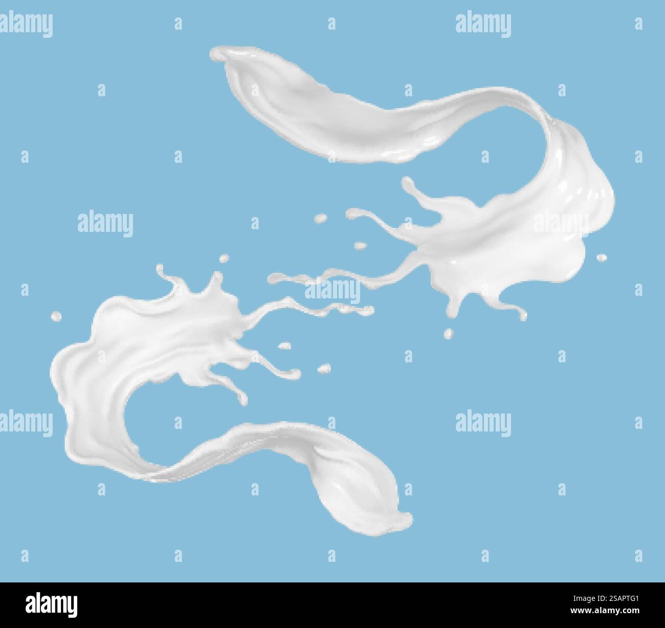 Milk splashes isolated on blue background. Liquid or yogurt splash ...