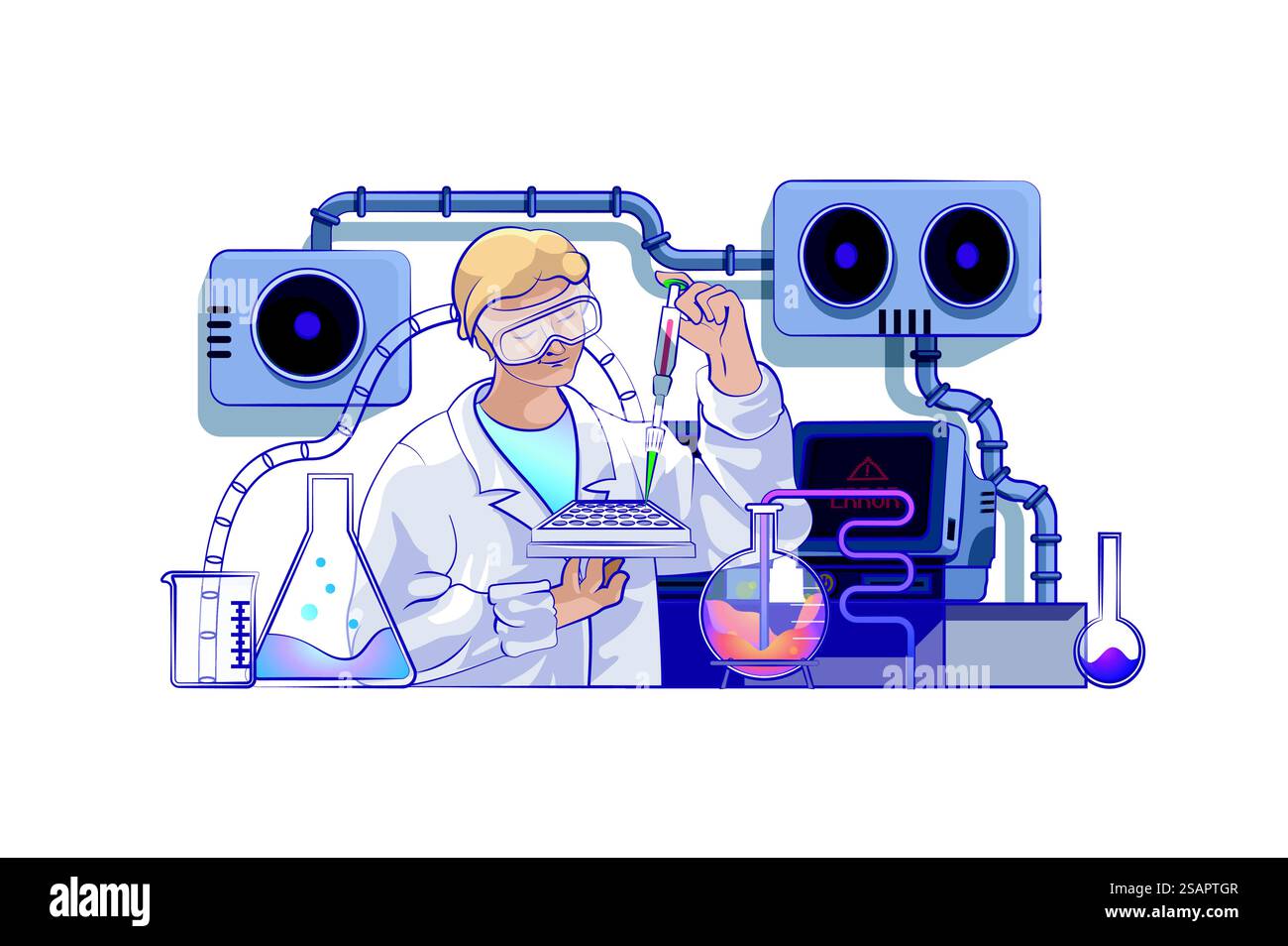 Science laboratory concept with people scene in flat cartoon design for ...