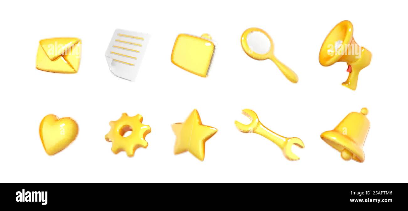 3D cartoon social media icons set, online communication symbols. Star ...