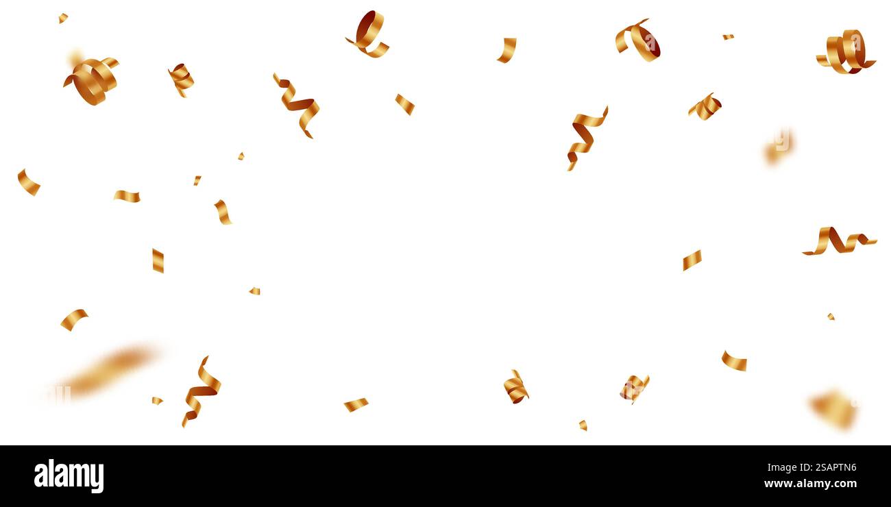 Golden confetti and zigzag ribbon falling from above streamer, tinsel vector Stock Vector Image ...