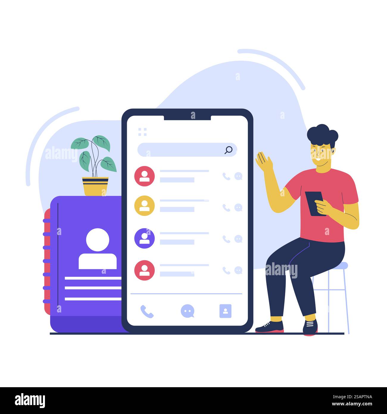 Concept illustration of contact phone book apps. Flat vector ...