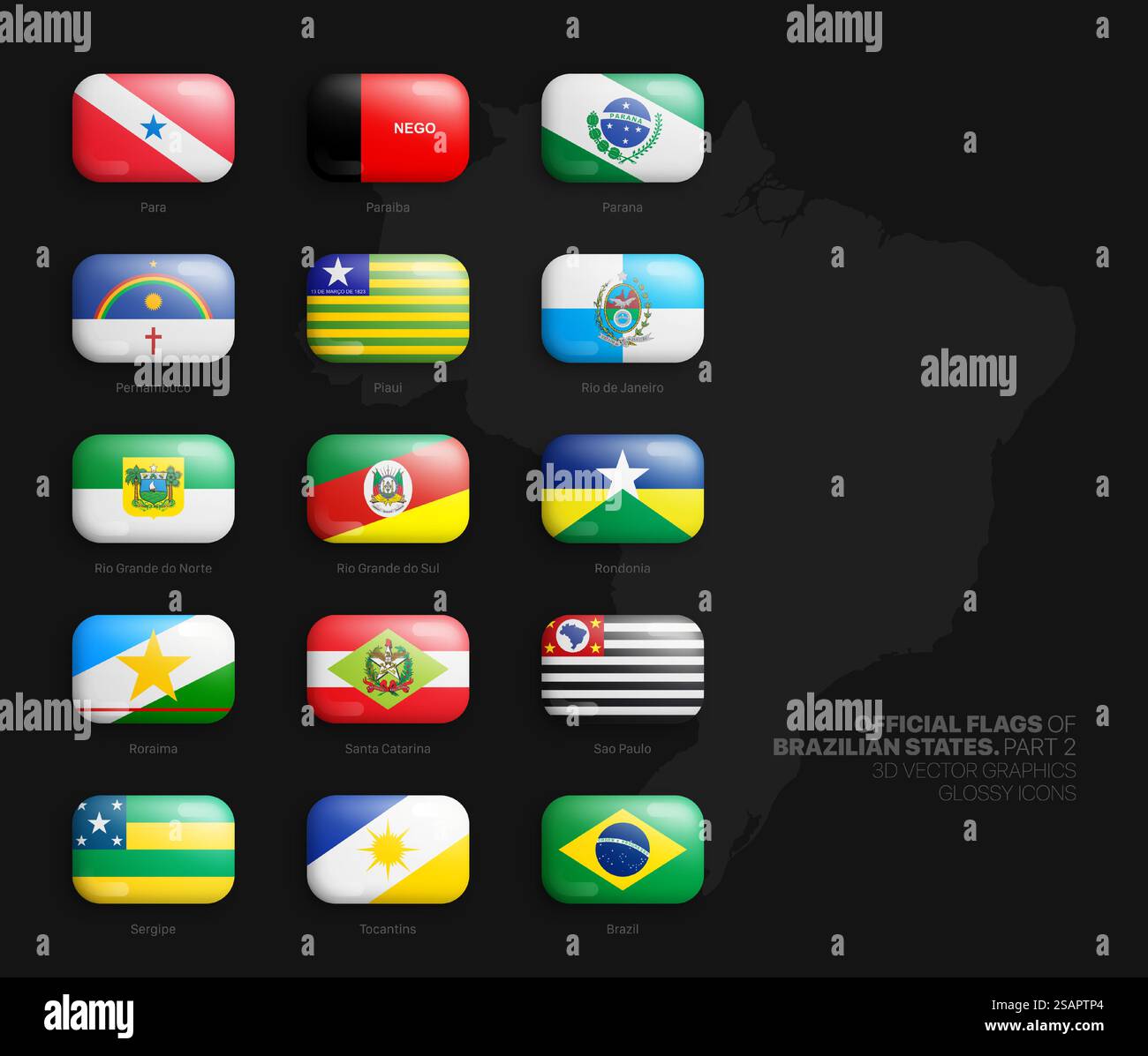 All Official Flags of Brazilian States 3D Vector Rounded Glossy Icons ...