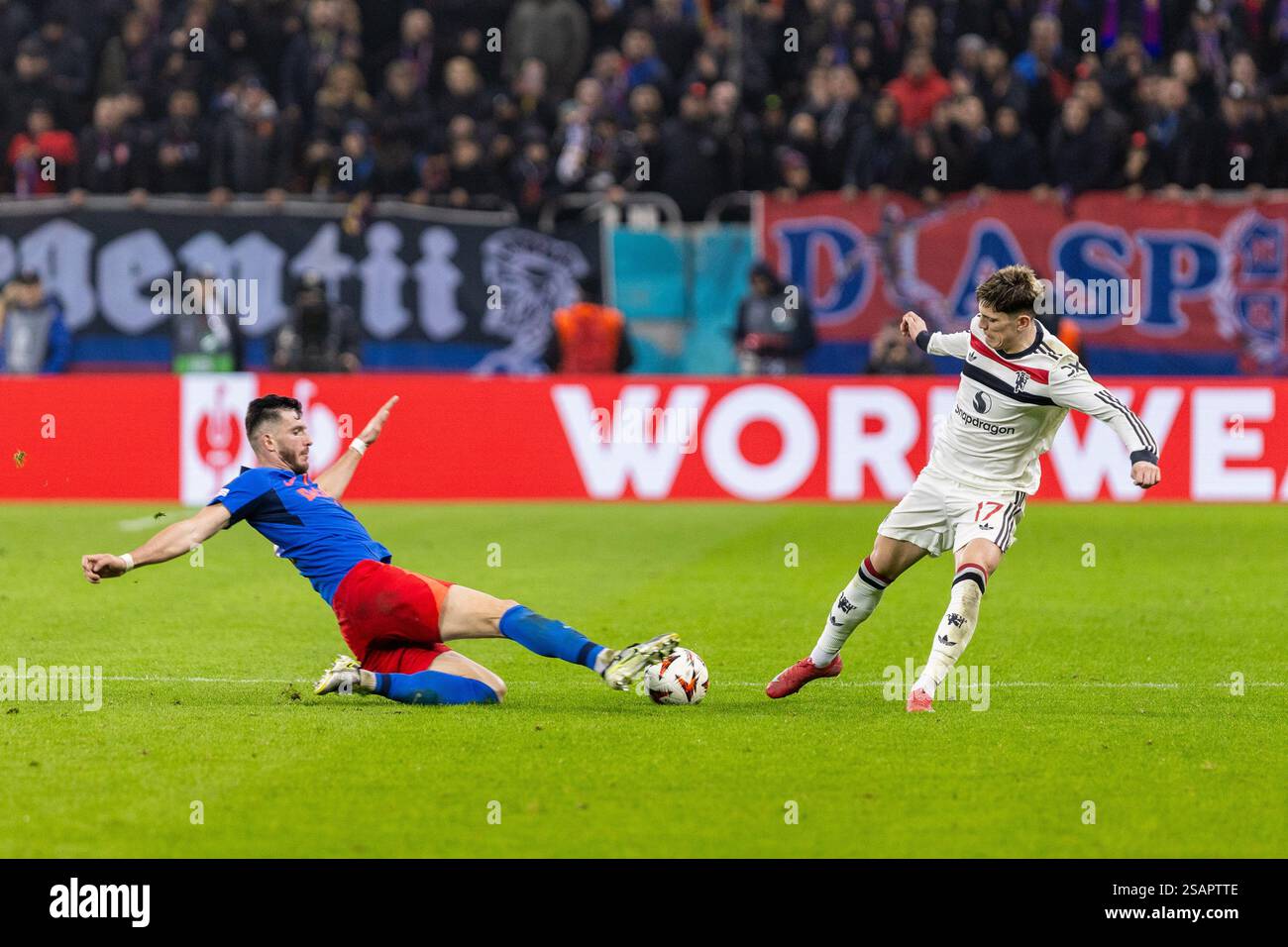 Alejandro Garnacho of Manchester United and Mihai Popescu of FCSB in ...