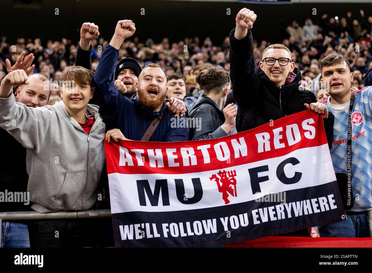 Manchester United fans celebrating during the UEFA Europa League ...