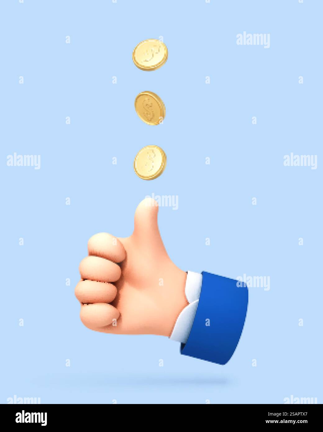 3D cartoon hand tossing a gold coin. Decision making by chance. Concept ...