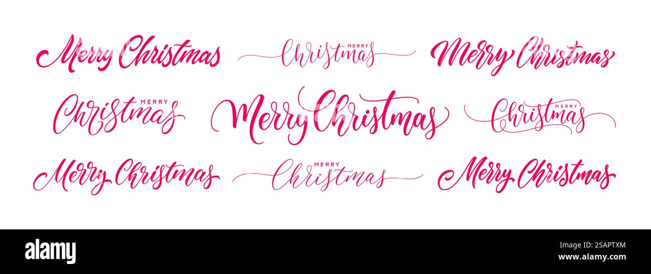 Merry christmas hand drawn lettering. Xmas script calligraphy. Set of ...