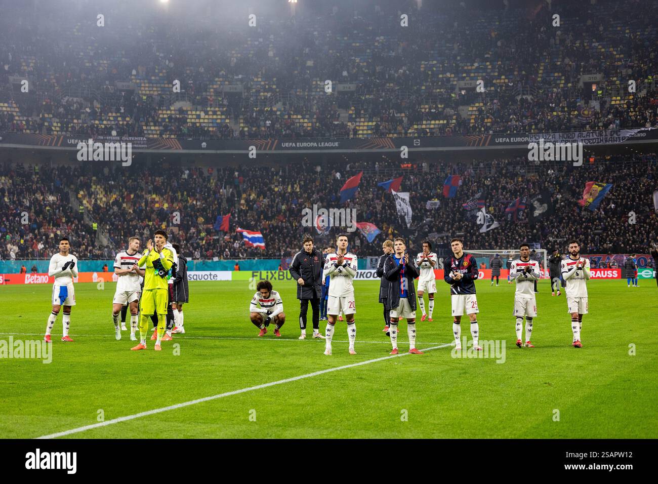 Manchester United squad thanking the supporters after the game during ...
