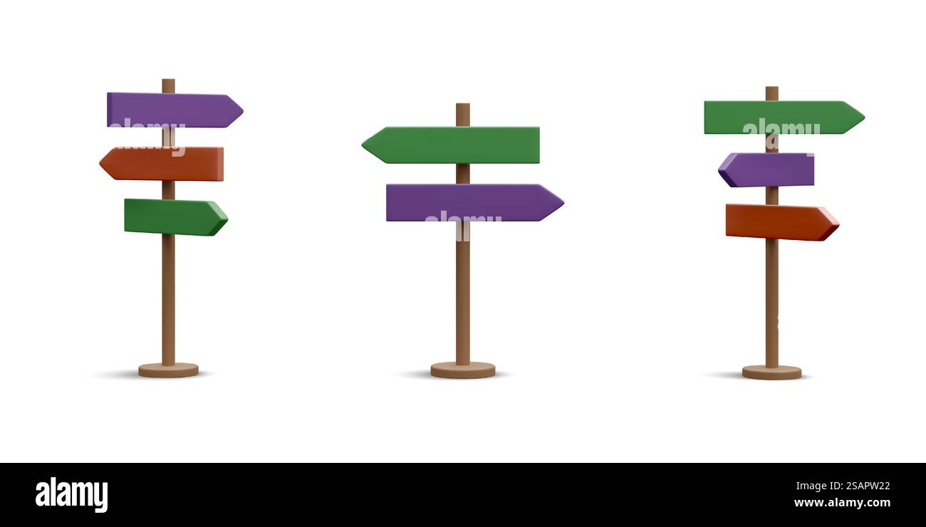 Set of 3d realistic street sign isolated on white background. Direction ...