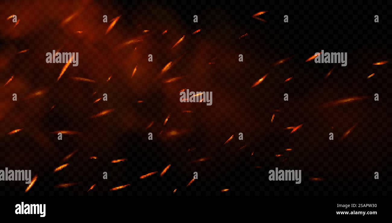 Realistic fire sparks on transparent background. Vector illustration of ...