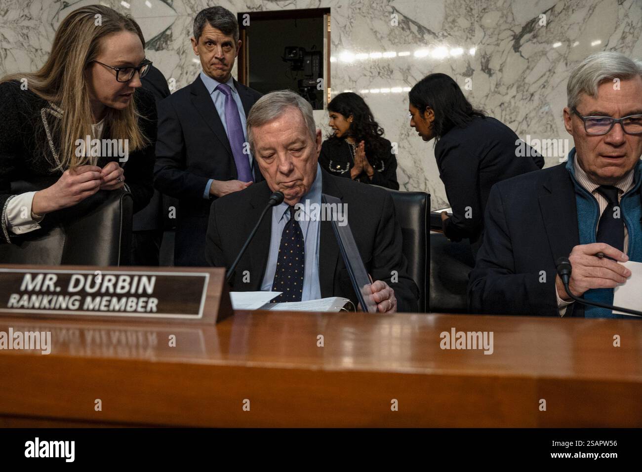 Washington, New York, USA. 30th Jan, 2025. Senator Durbin is briefed as ...