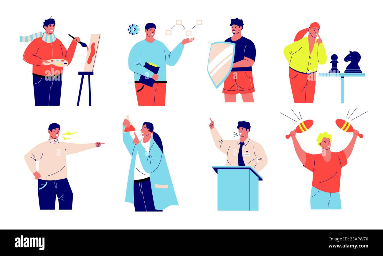 MBTI types. Cartoon person with different personality thinking and ...