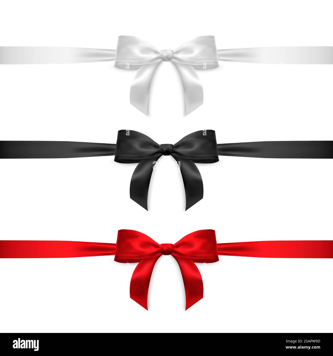 Set of realistic vector bows isolated on white background. White, red ...