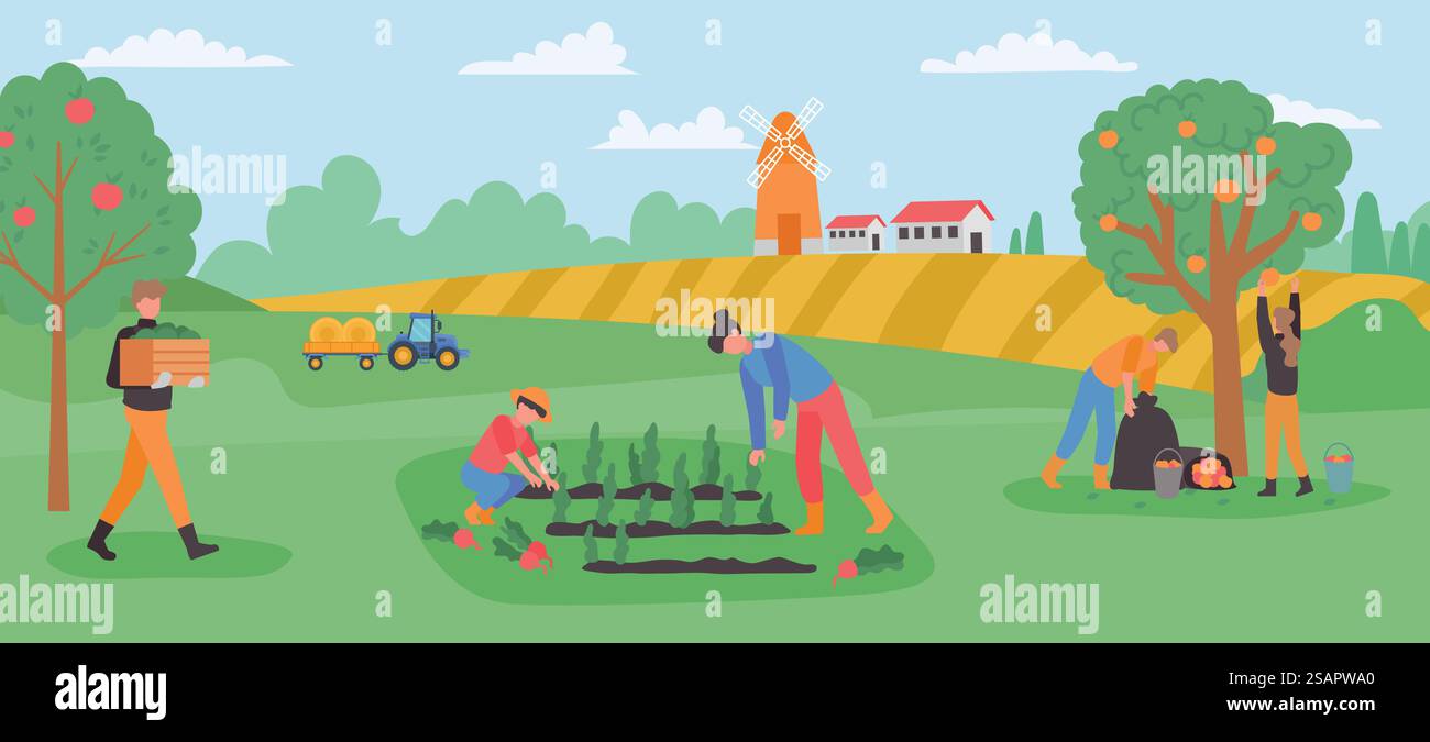 Gathering vegetables in basket Stock Vector Images - Alamy