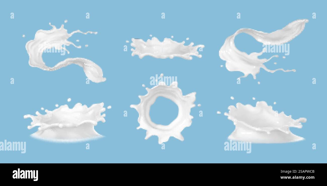 Set of realistic water splashes clear liquid flow drops hi-res stock ...