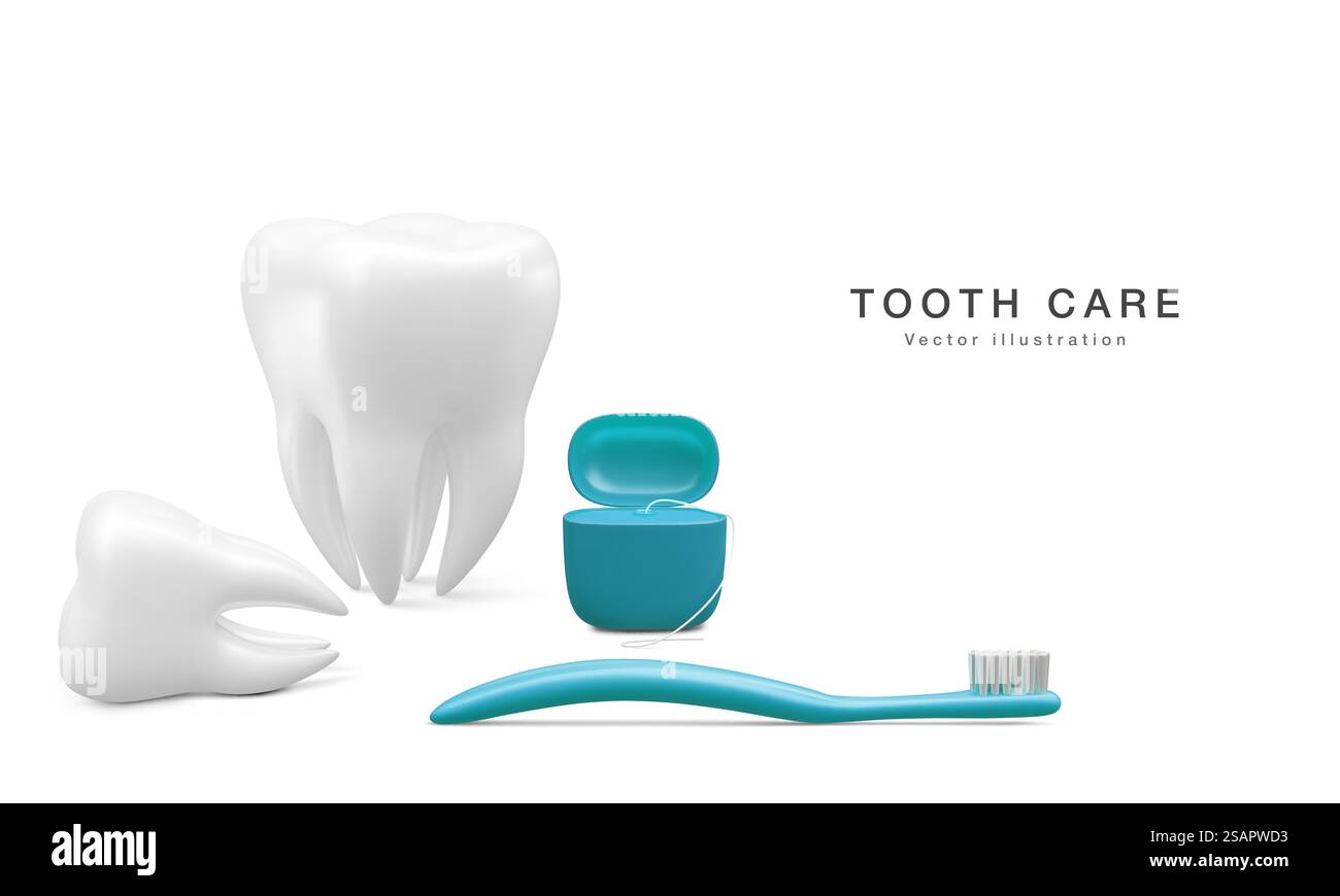 Realistic tooth and dental tools for teeth isolated on white background ...