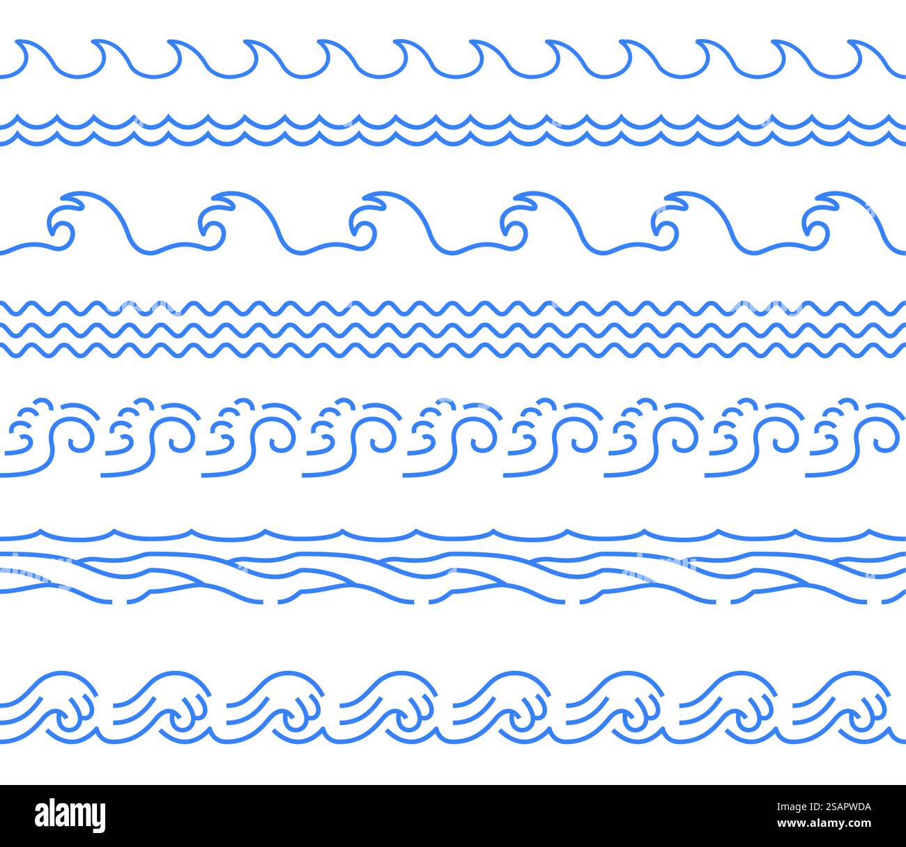 Water wave horizontal line. Seamless blue river wave border logo water ...