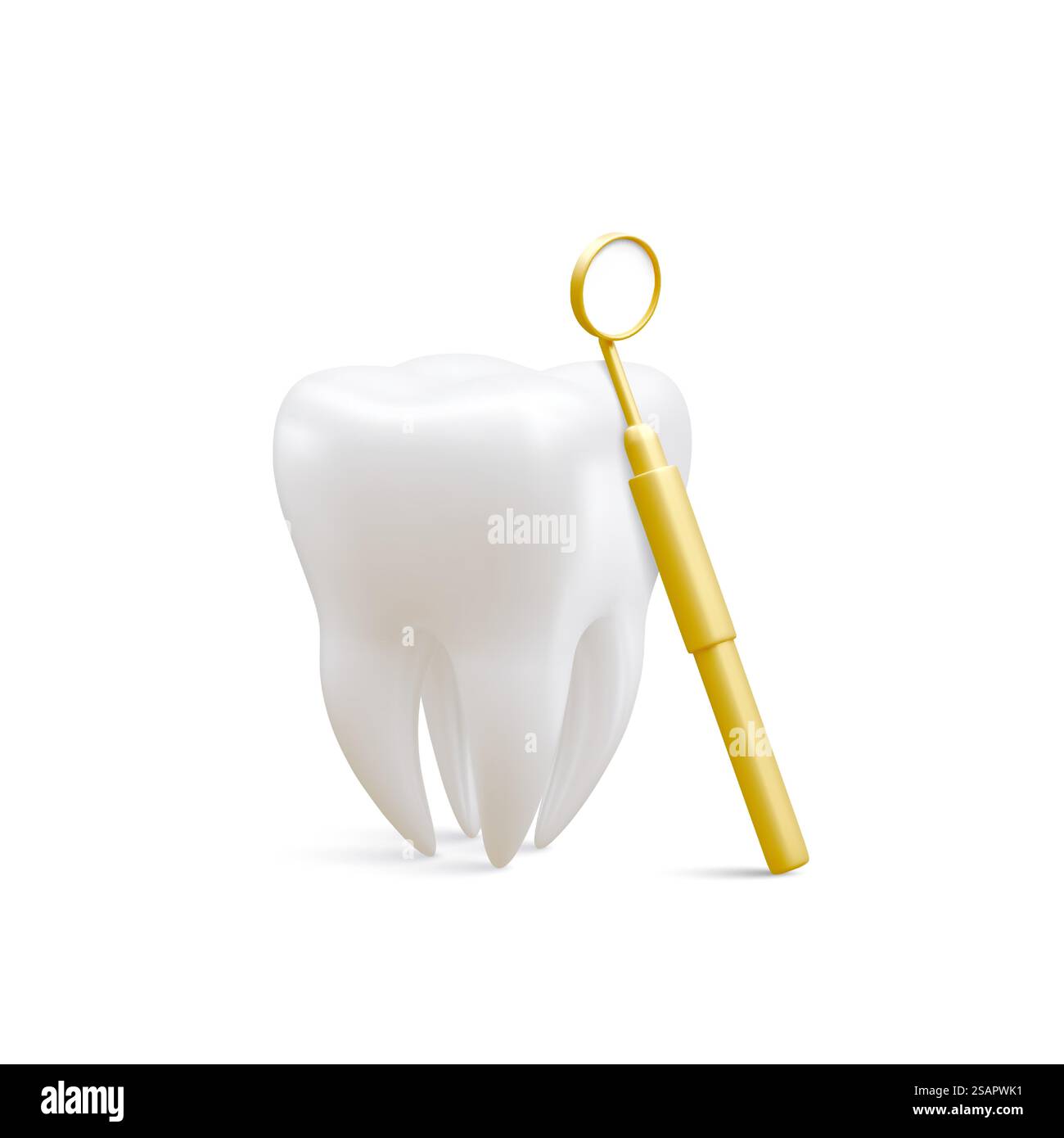Realistic tooth and dental mirror for teeth isolated on white ...