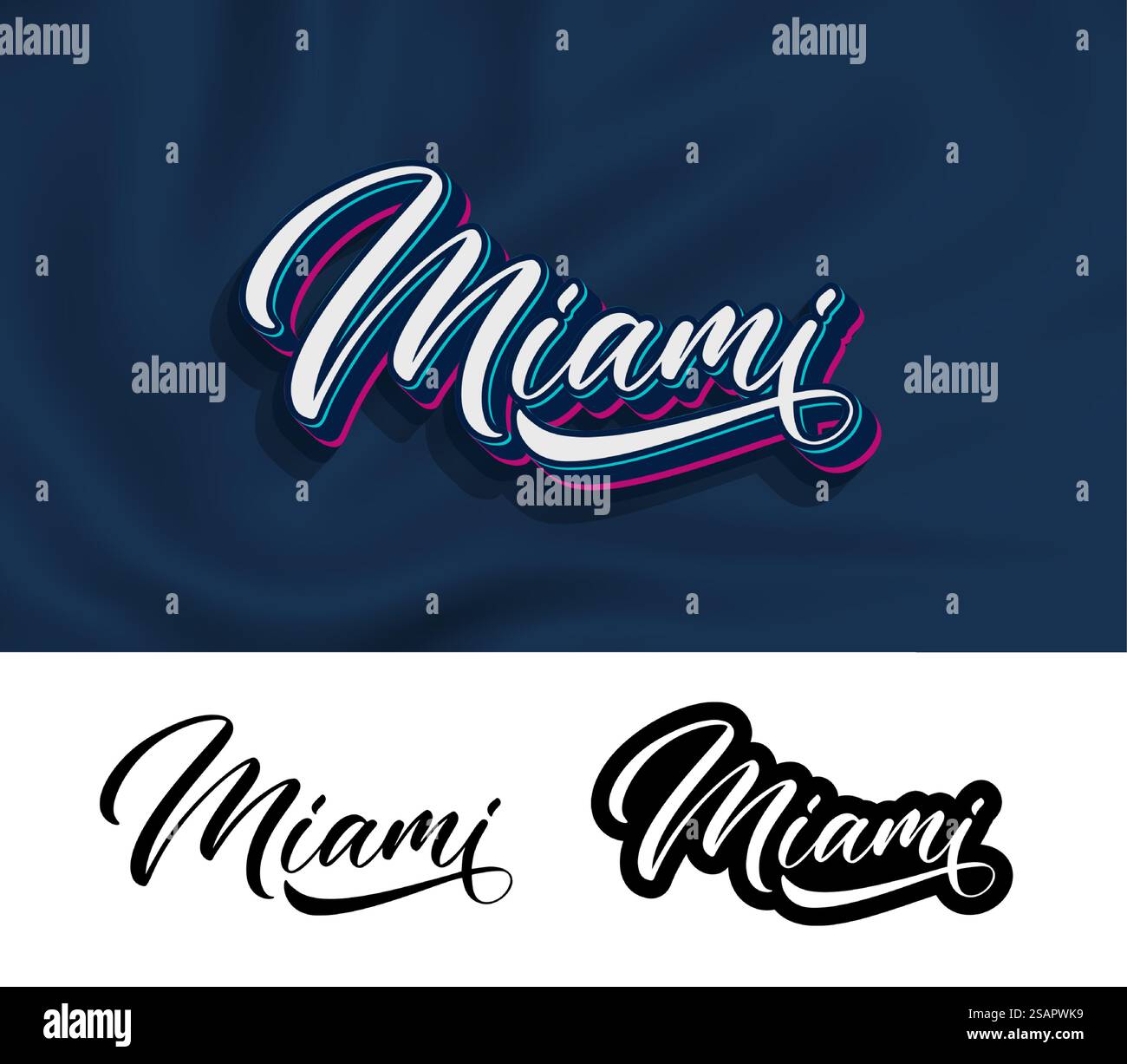 Miami, hand lettering design for printing on clothes. Text for t-shirt ...