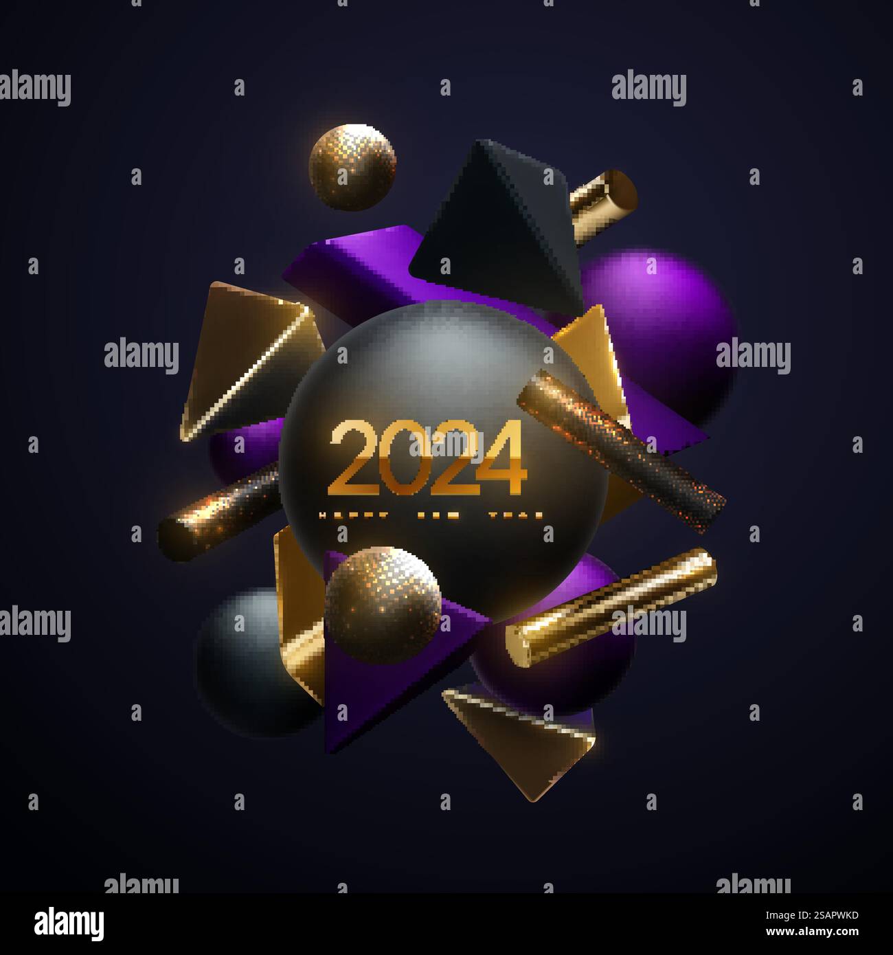 Happy New 2024 Year. Holiday vector illustration golden numbers 2024 ...