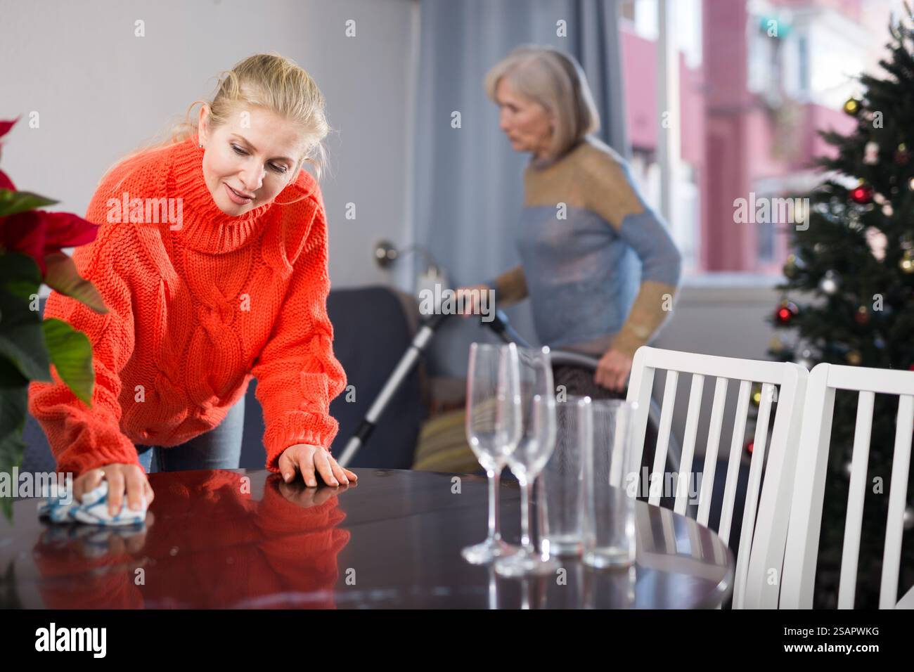 Adult daughter and her mature mother clean the flat Stock Photo - Alamy