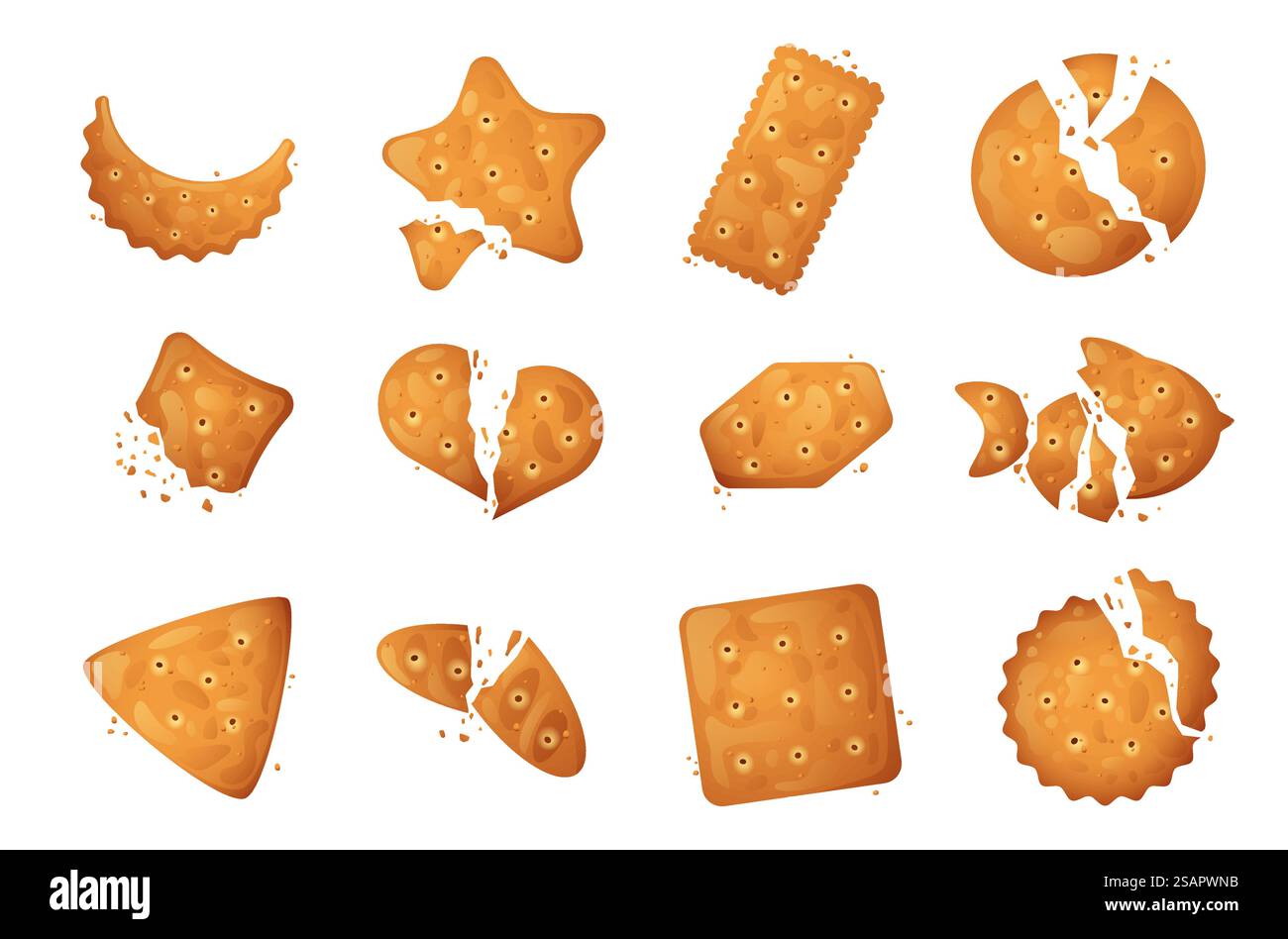 Cracker crumbs set. Broken cookies biscuit cracker snack food, cartoon ...