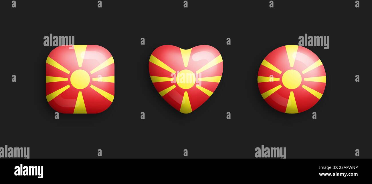 North Macedonia Official National Flag 3D Vector Glossy Icons In ...