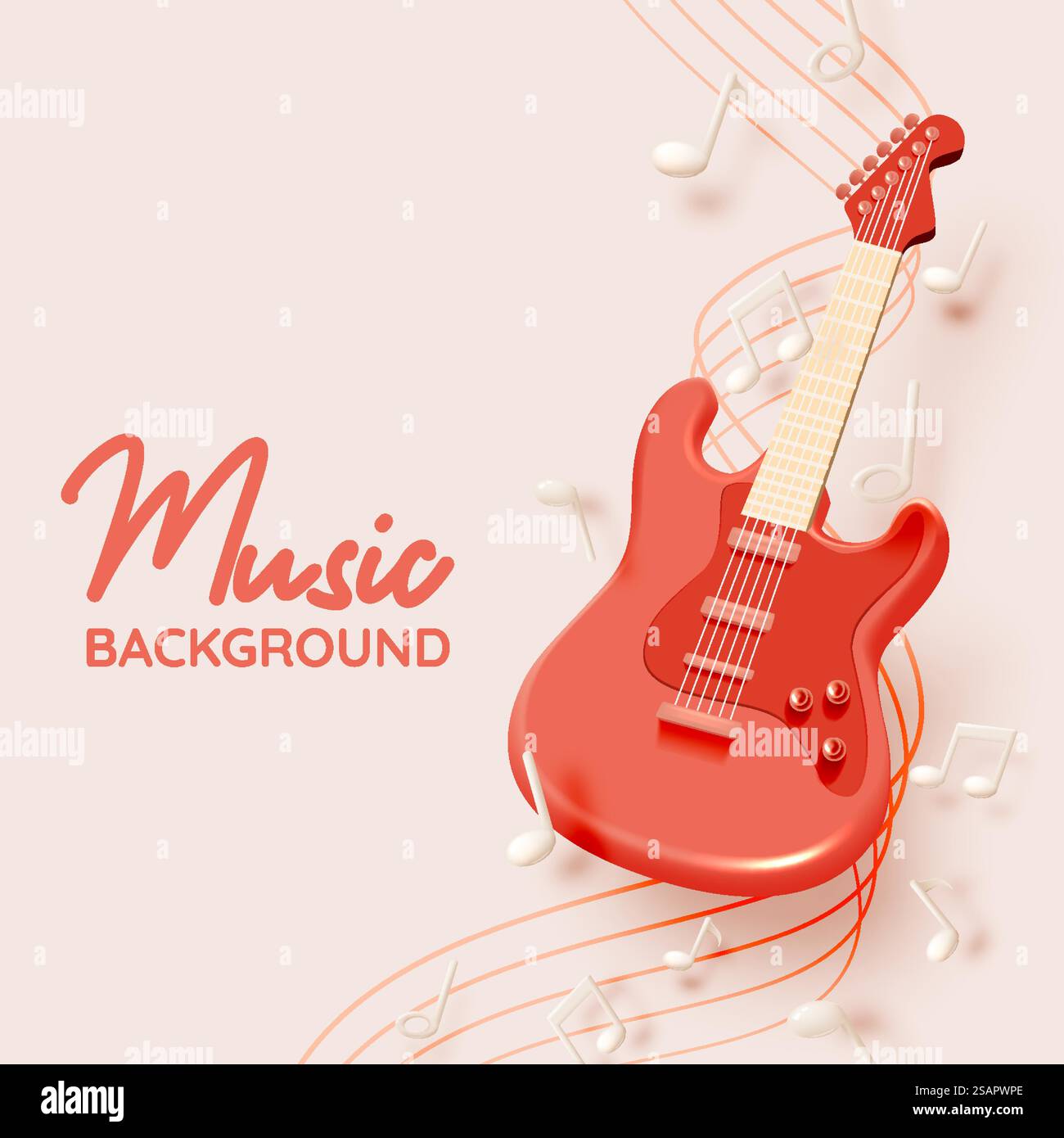 Electric guitar with Music notes, song, melody or tune 3d realistic ...