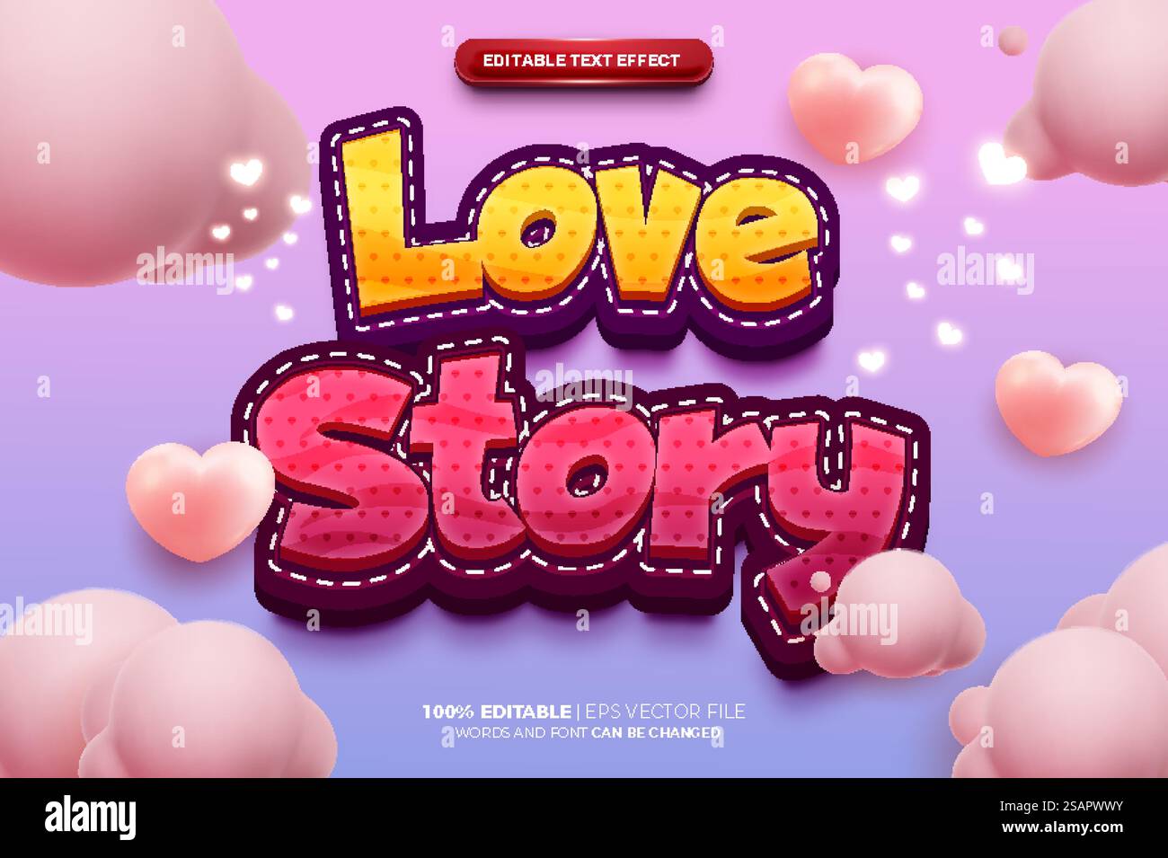 love story cartoon comic 3D logo mock up template Editable text Effect ...