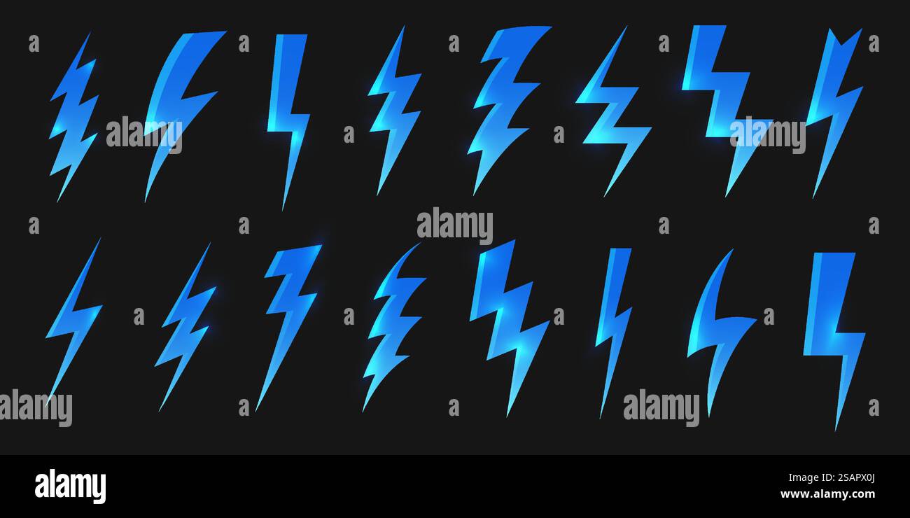 Lightning bolt icon. Cartoon electric strike, energy burst and electric ...
