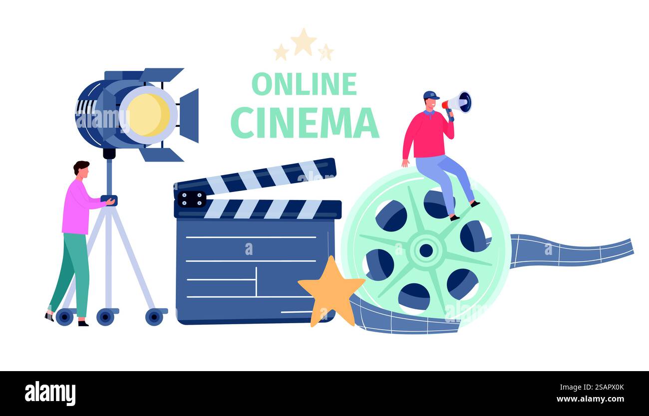 Online cinema banner production team with equipment hi-res stock ...