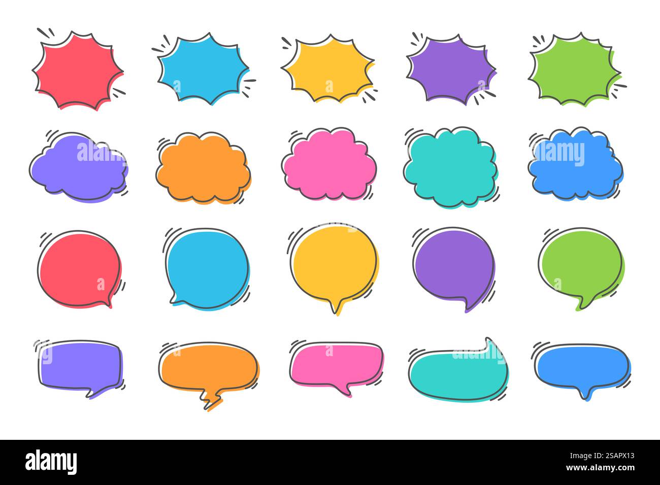 Hand drawn text box. Cute cartoon style talking dialogue Stock Vector ...