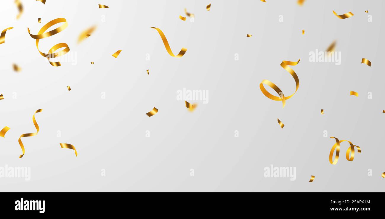 Golden confetti and zigzag ribbon falling from above streamer, tinsel ...