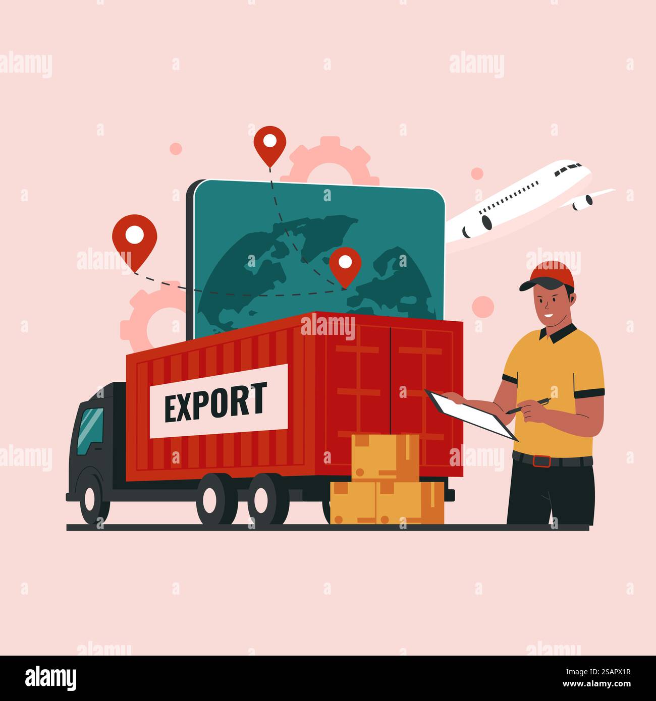 Global logistic distribution service illustration concept. Cargo export ...