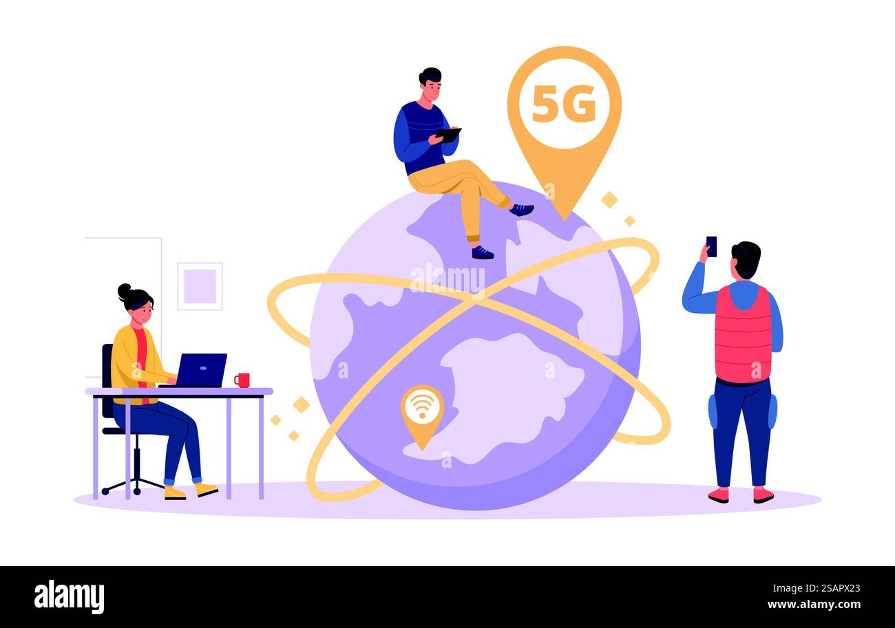 Concept high speed internet 5G. Smartphone wireless technology, wifi ...