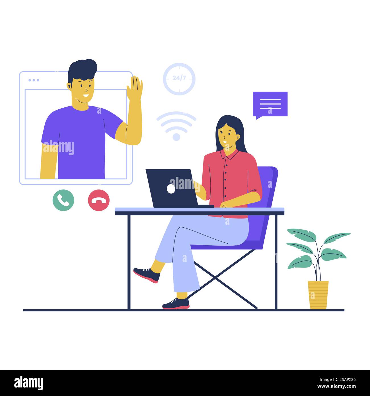 Concept illustration of virtual assistance technology. Flat vector illustration isolated on ...