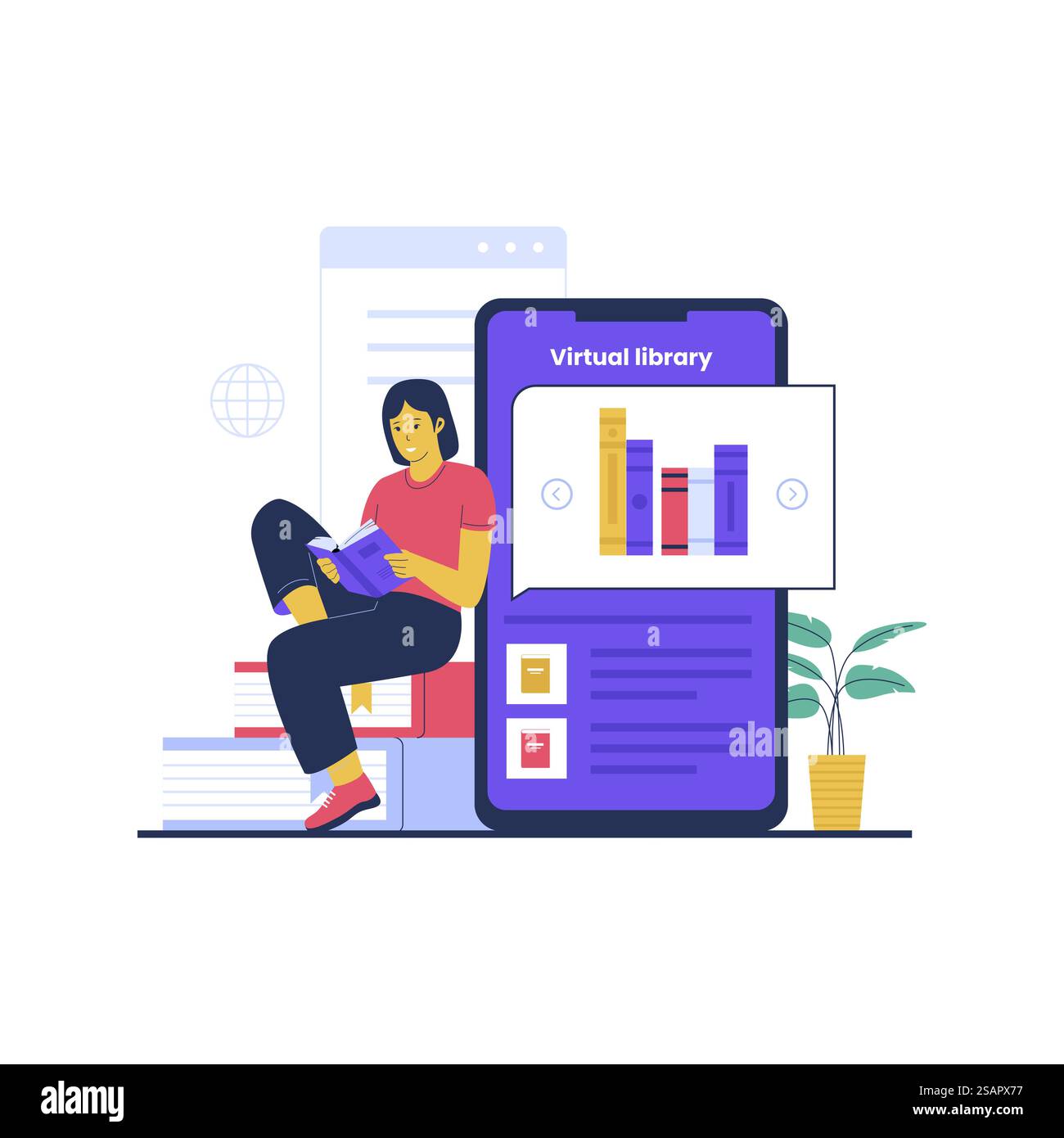 Vector of virtual library concept. Flat vector illustration isolated on ...