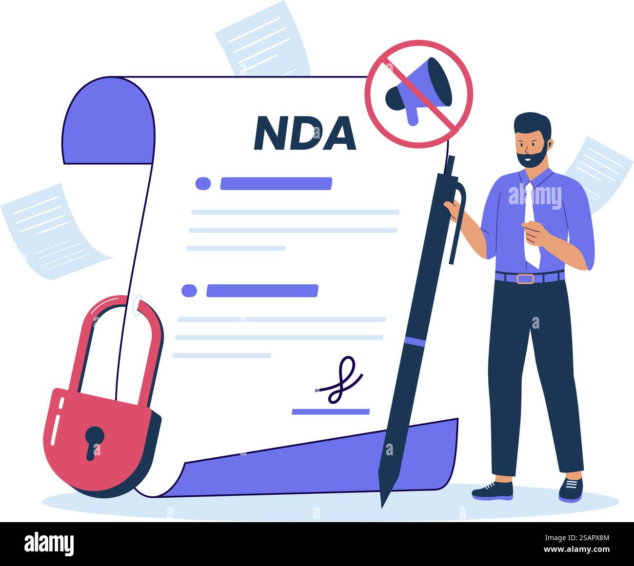 Non-disclosure agreement contract concept. Vector flat illustration ...