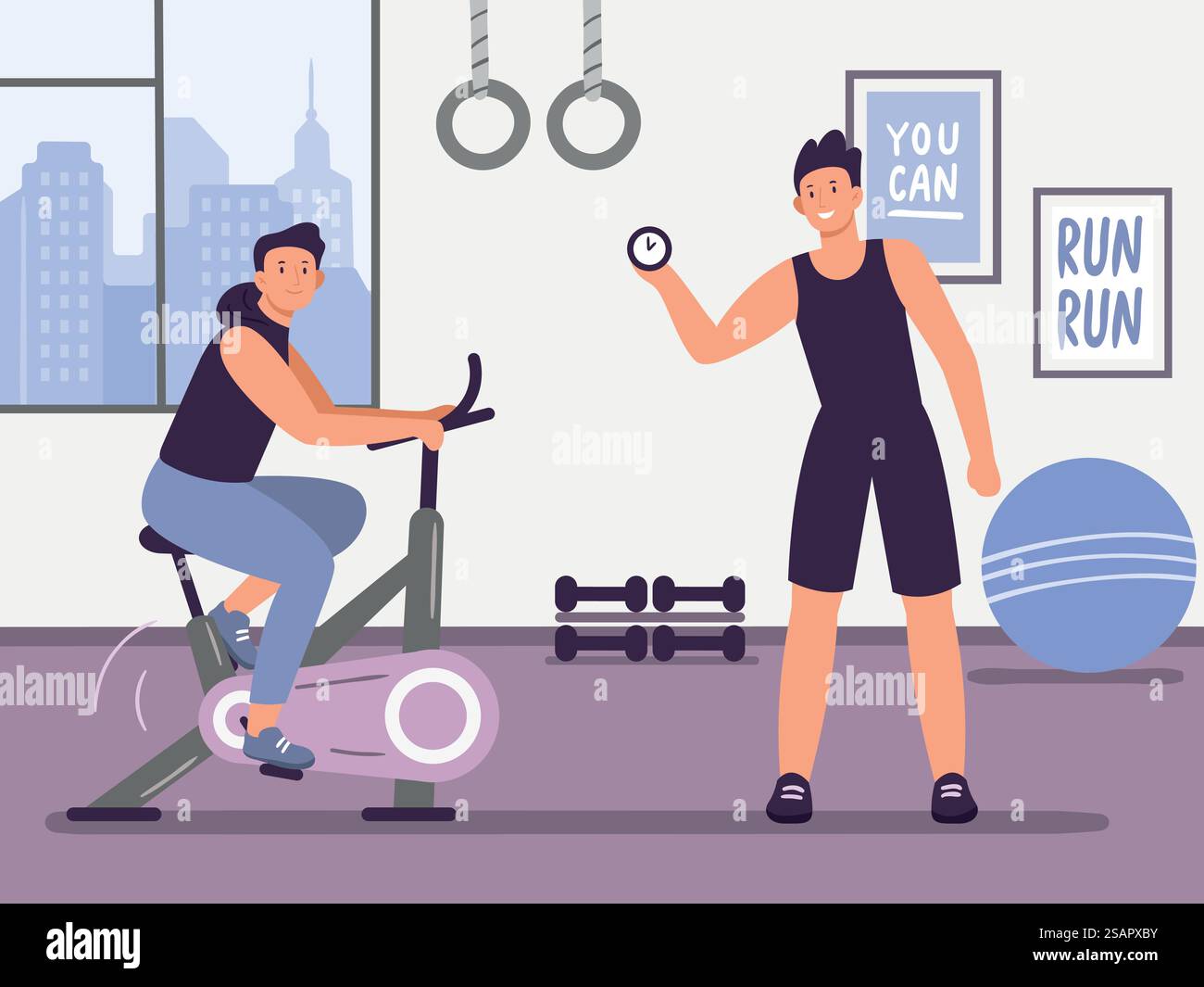Gym coach. Fitness training workout and exercise. Vector of fitness gym ...