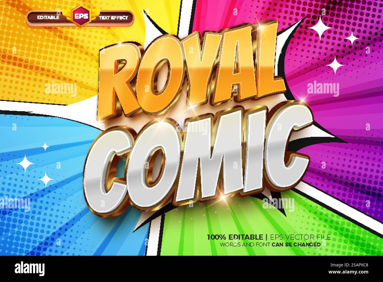 Royal Gold Comic 3D editable text effect logo template Stock Vector ...