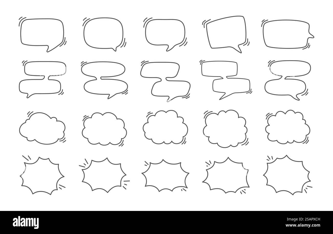 Hand drawn text box. Cute cartoon style talking dialogue Stock Vector ...