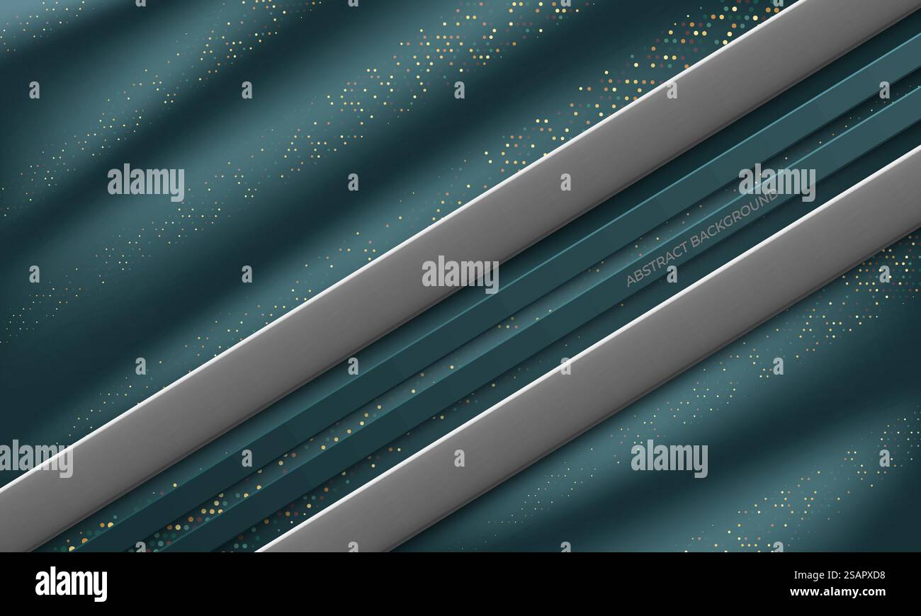 Green luxury background with silver line decoration and glitter light ...