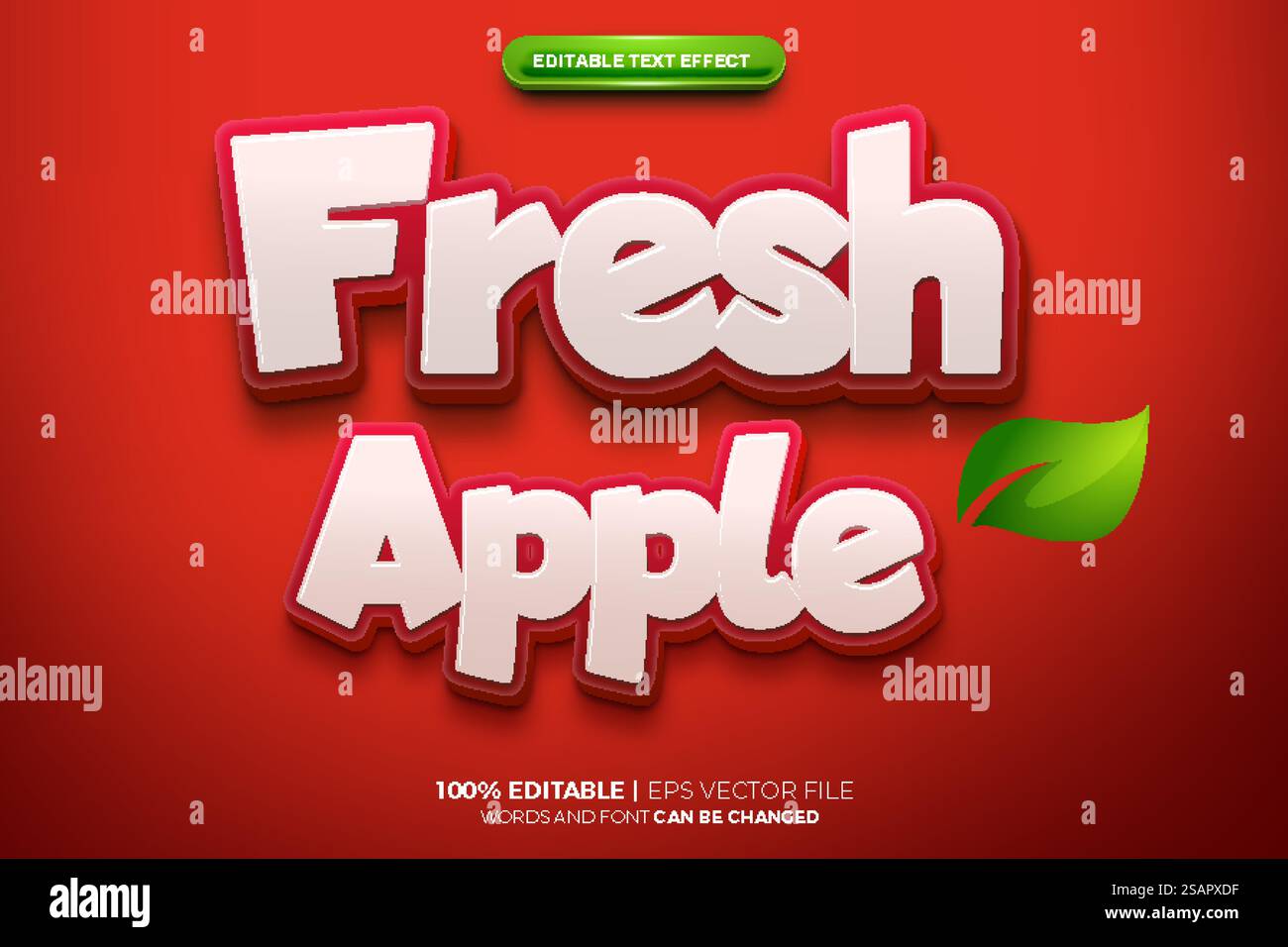 Fresh Apple cartoon 3D Editable text Effect Style Stock Vector Image ...