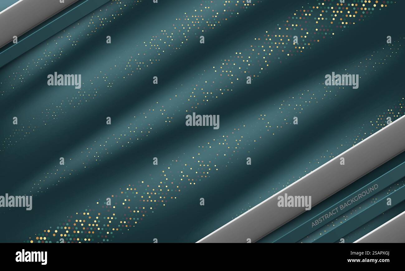 Green luxury background with silver line decoration and glitter light ...