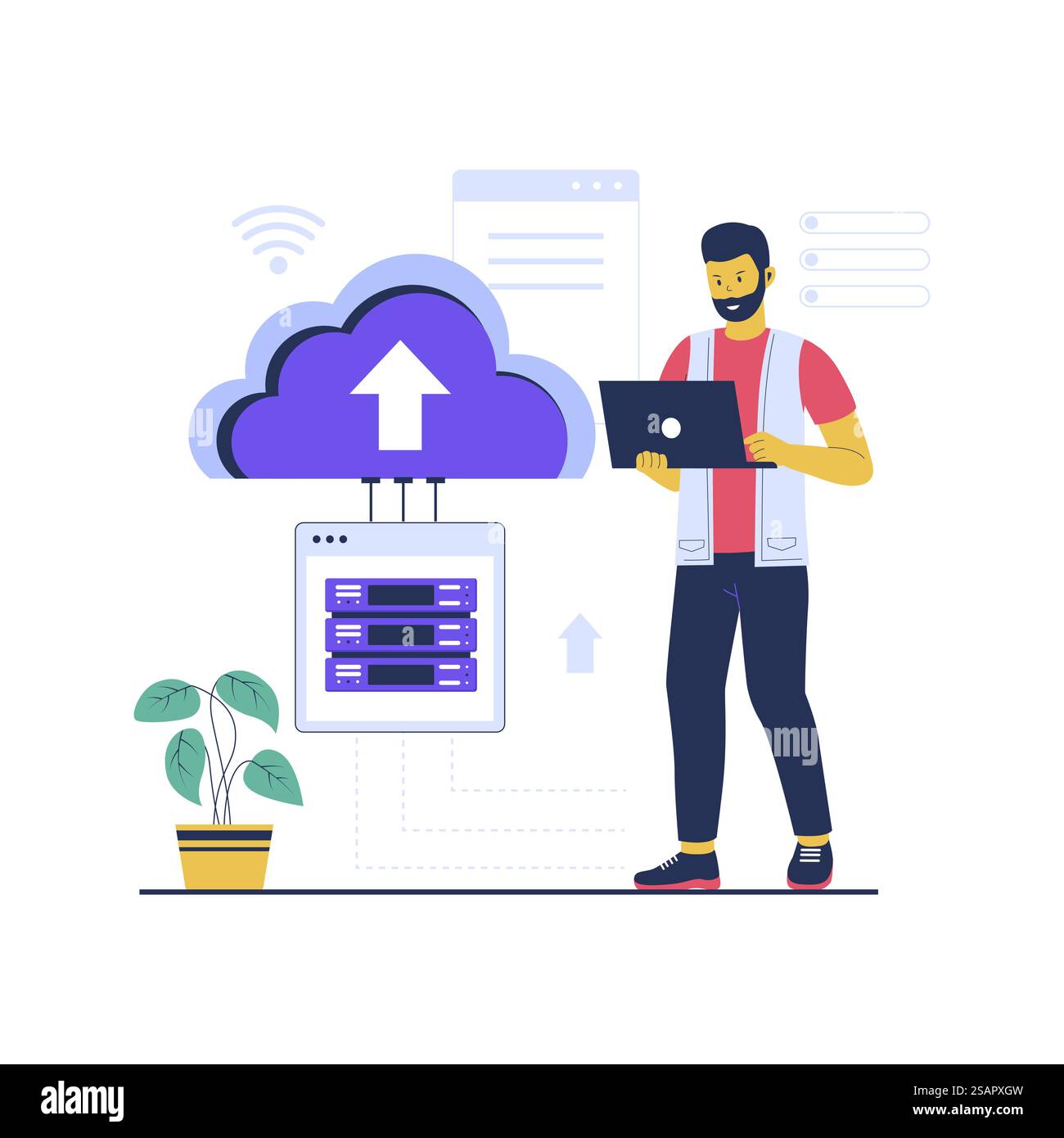 Concept illustration of cloud computing technology. Flat vector illustration isolated on white ...